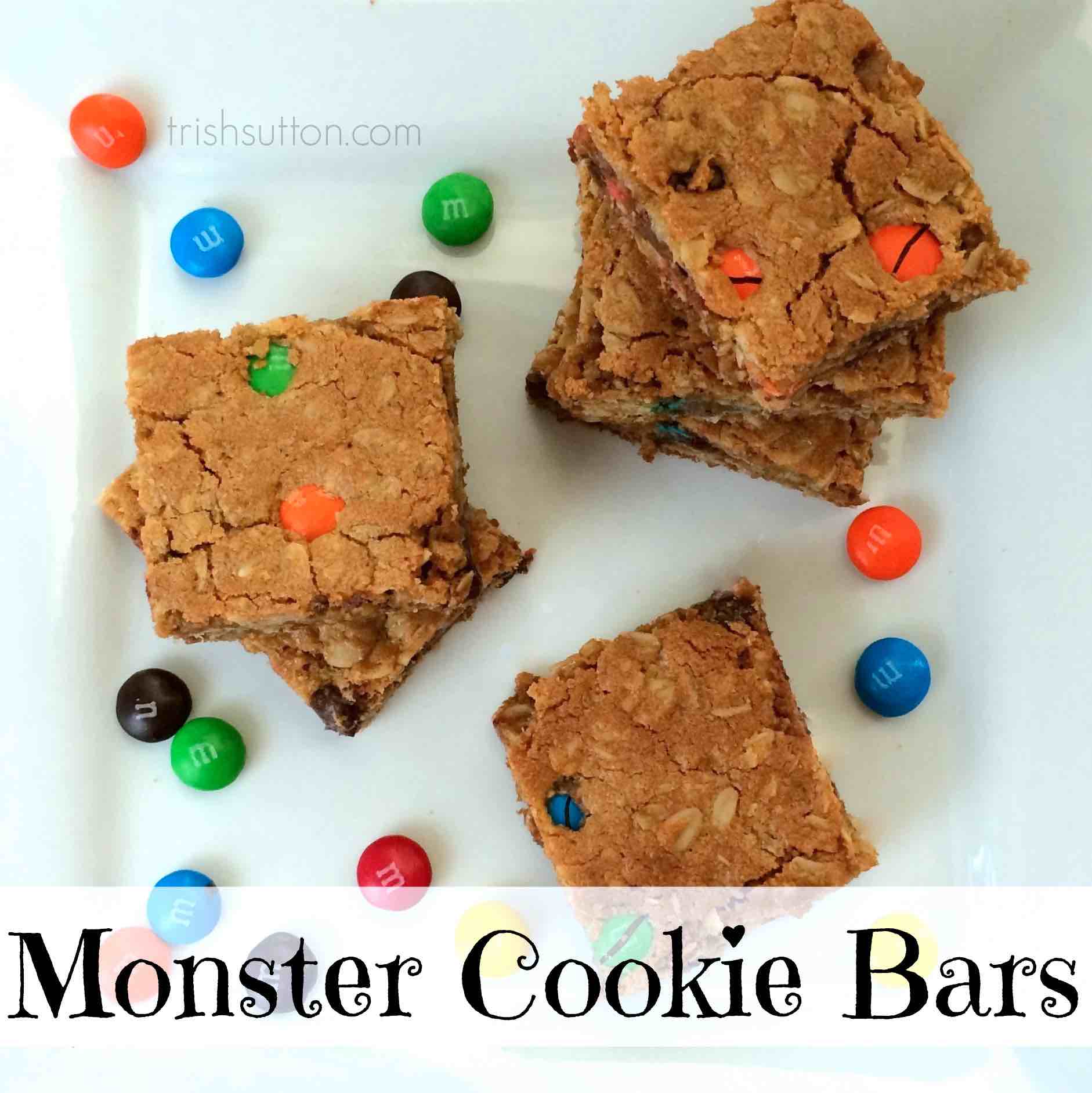 Monster Cookie Bars | No Flour Cookie Recipe TrishSutton.com
