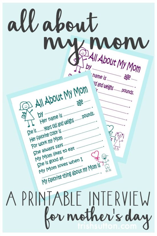 All About My Mom Free Printable Interview for Kids