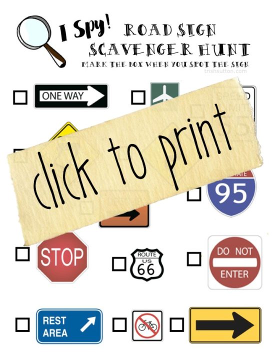Road Sign Scavenger Hunt Free Printable I Spy Game