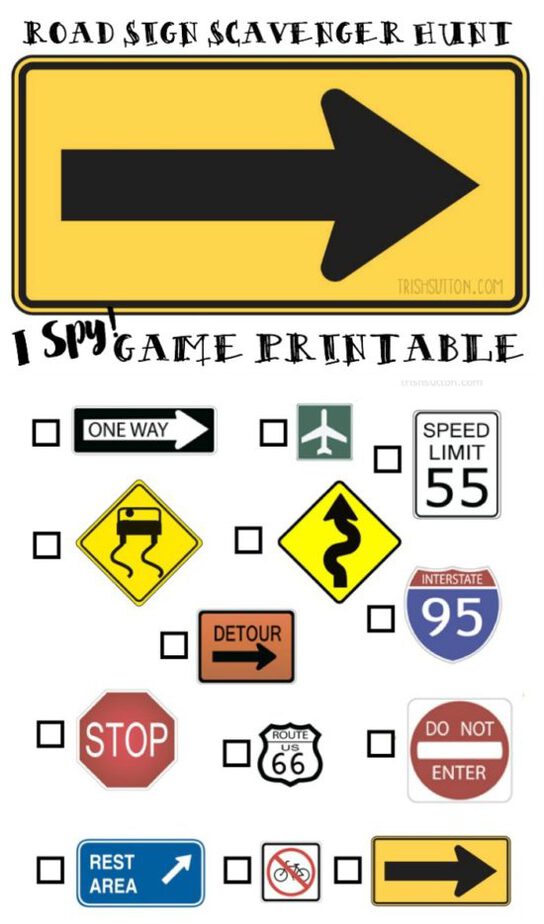 Road Sign Scavenger Hunt Free Printable I Spy Game