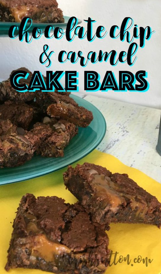 Chocolate Chip Caramel Cake Bar Recipe | By Trish Sutton