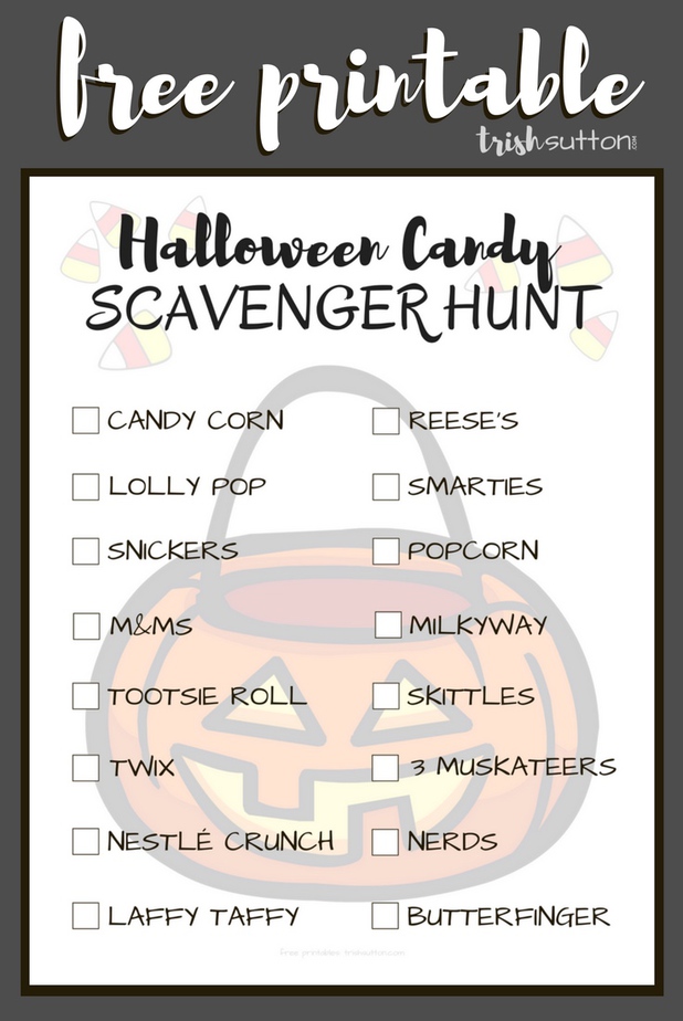 Halloween Candy Scavenger Hunt Free Printable by Trish Sutton