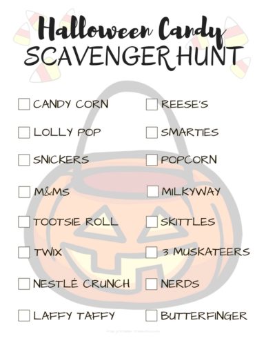 Halloween Candy Scavenger Hunt Free Printable by Trish Sutton