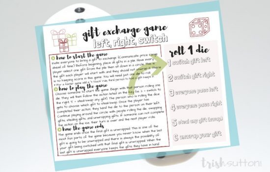 Gift Exchange Game Printable | Dice Left Right Switch Christmas Party