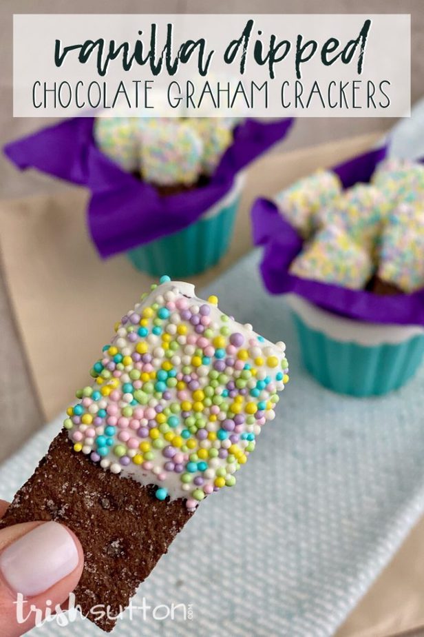 Vanilla Dipped Chocolate Graham Crackers with Sprinkles